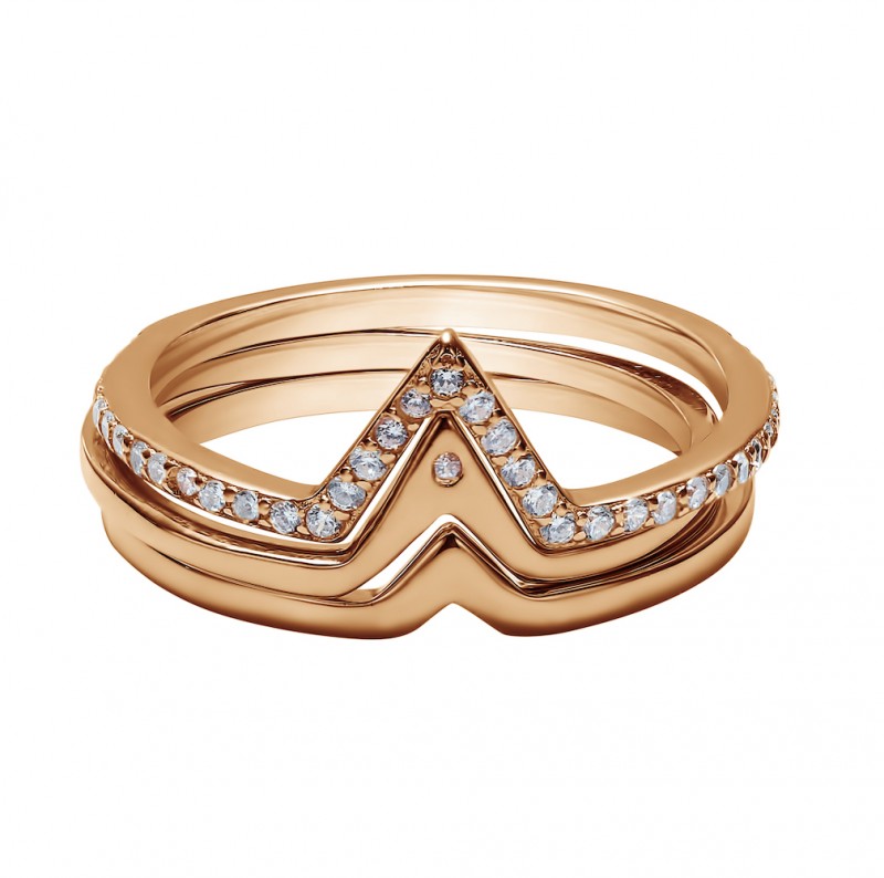Rose Gold Plated Sterling Silver V Shaped Trio Ring Stack with Cubic ...