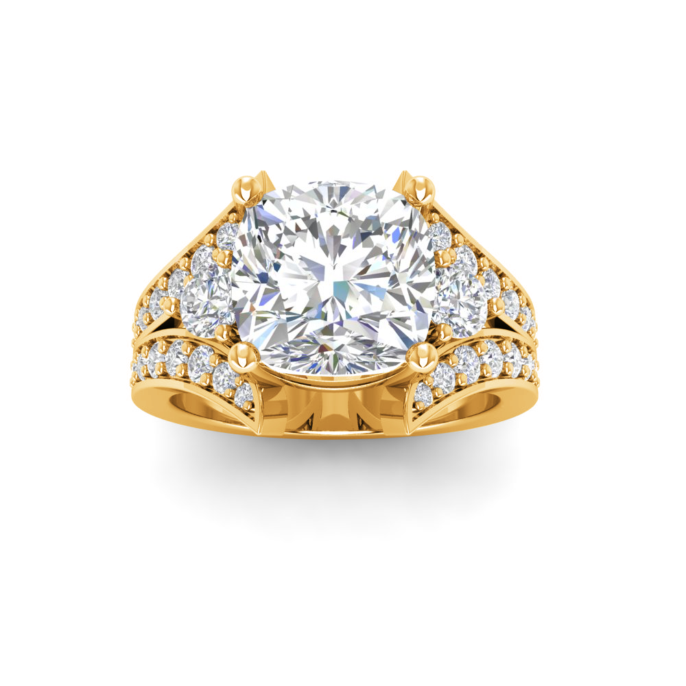 3 Ct Cushion Colorless Lab Diamond Split Shank Statement Engagement Ring
