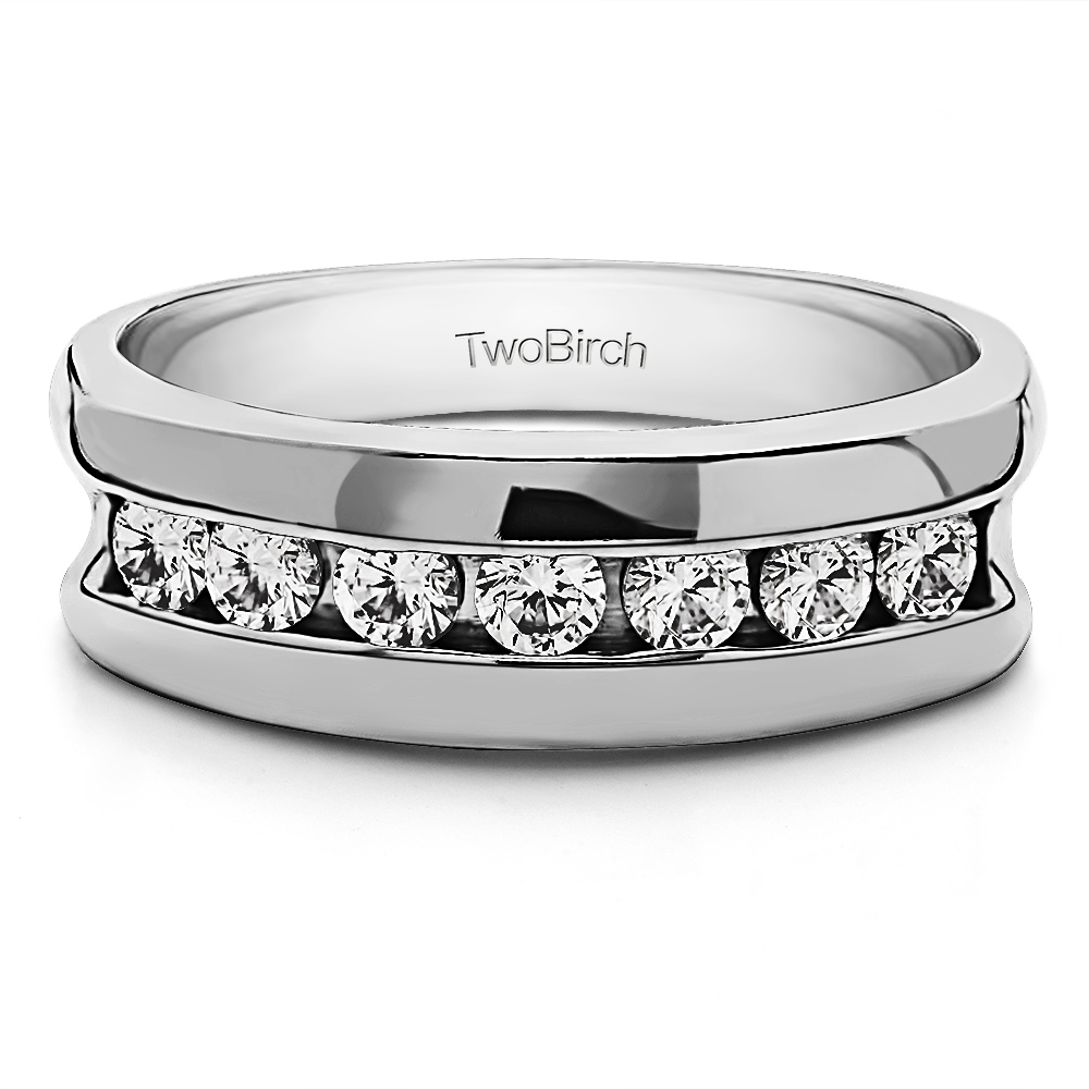 TwoBirch Men's Wedding Rings - 0.25 Ct. 7 Stone Channel Set Men's ...