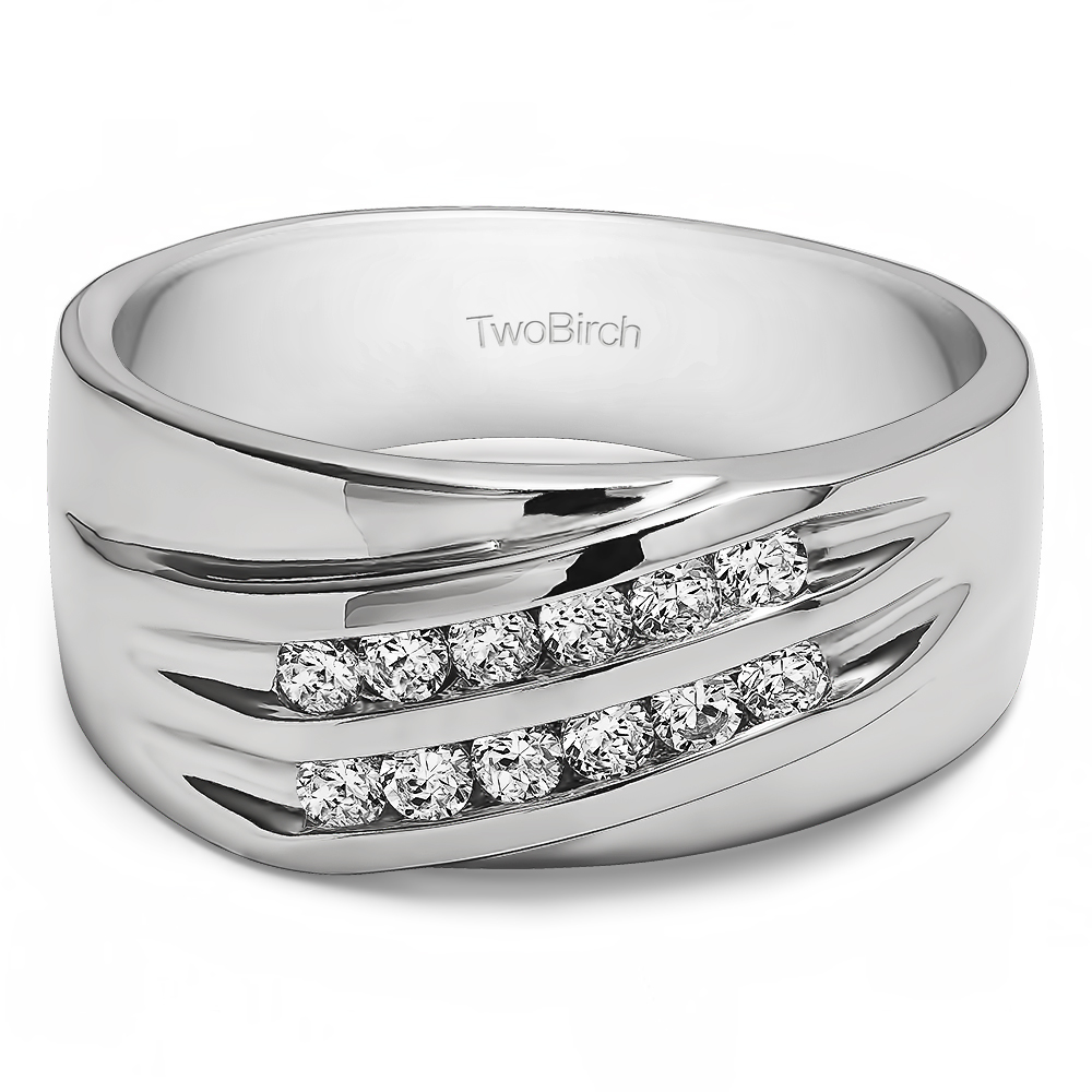 TwoBirch Men's Wedding Rings - 0.24 Ct. Double Row Channel Set Men's ...