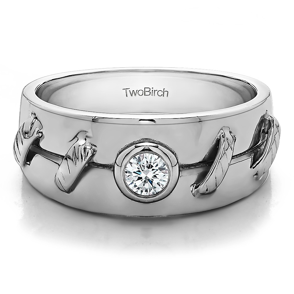 TwoBirch Men's Wedding Rings - 0.3 Ct. Bezel Solitaire Men's Wedding ...