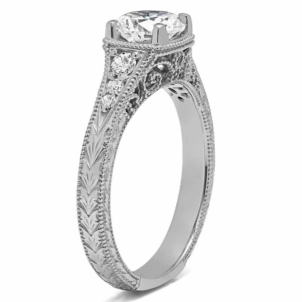 1 Carat Round Vintage Engagement Ring with Graduated Stones