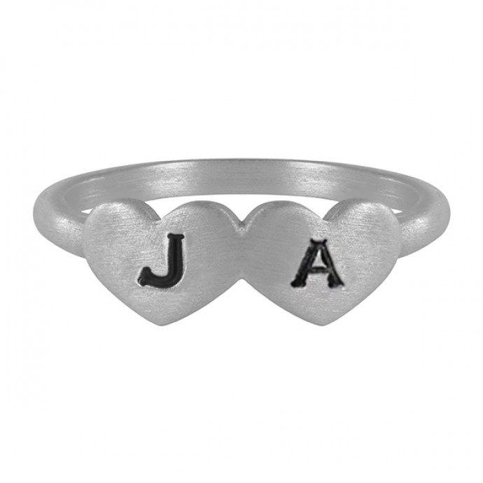 Double Heart Shaped Initial Ring - PL-FS-0002-WG-P