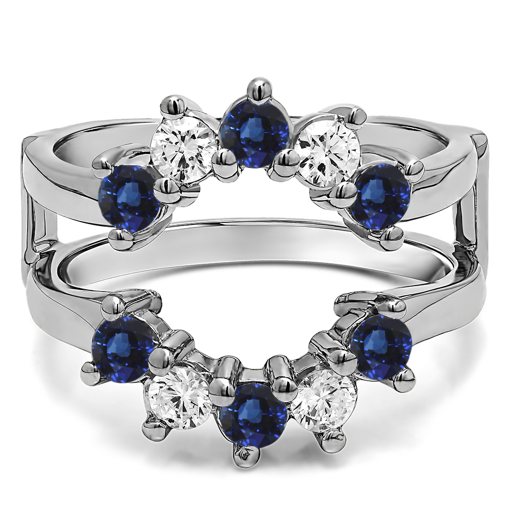 TwoBirch Ring Guards - 0.2 Ct. Sapphire and Diamond Round Sunburst Halo ...