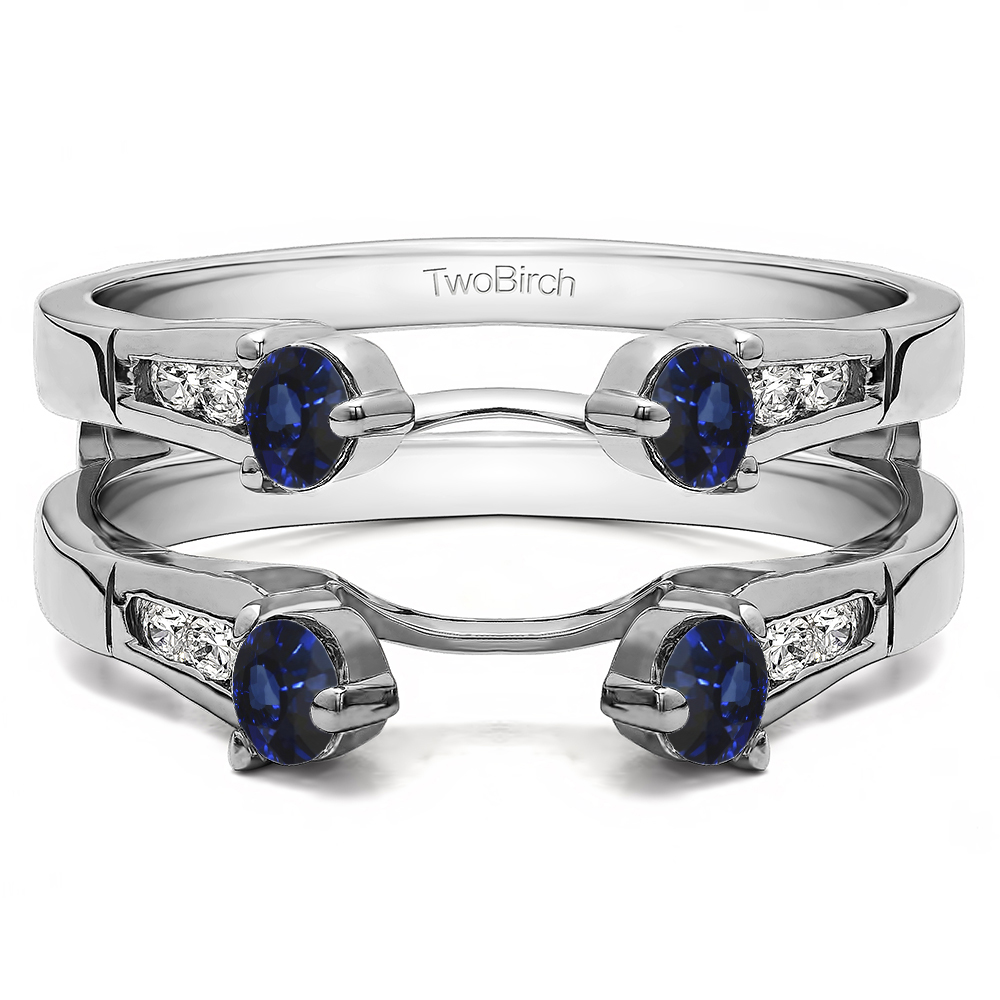 0.75 Ct. Sapphire and Diamond Cathedral Three Stone Ring Guard