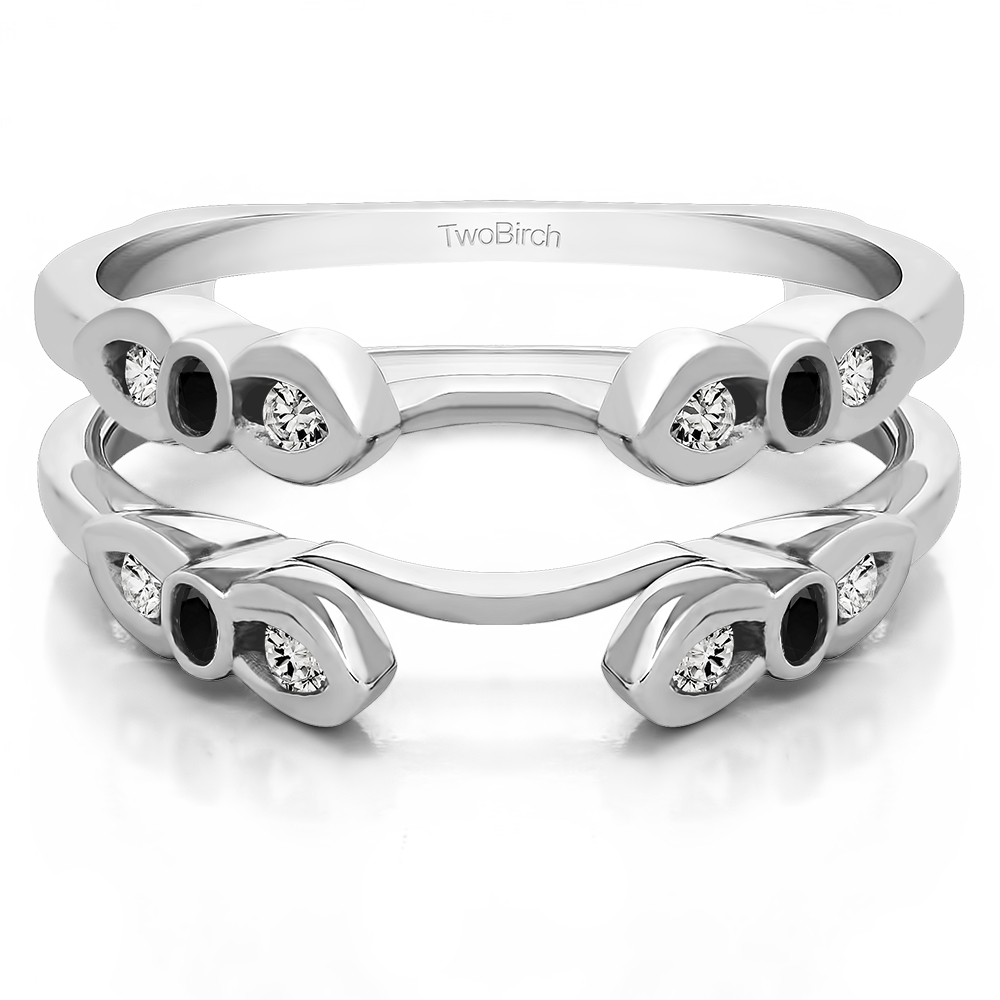 0.08 Ct. Black and White Stone Bezel Cathedral Wedding Ring Guard