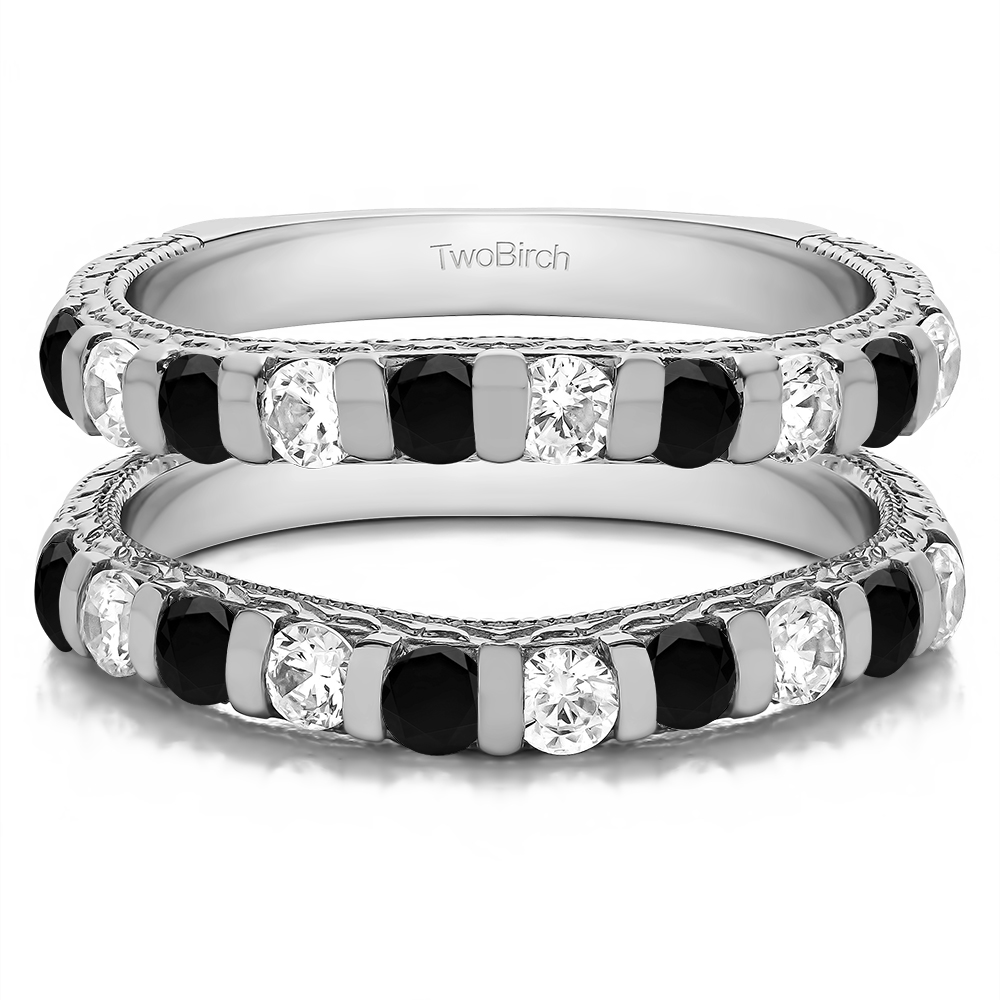 TwoBirch Ring Guards - 1 Ct. Black and White Stone Vintage Engraved Bar ...
