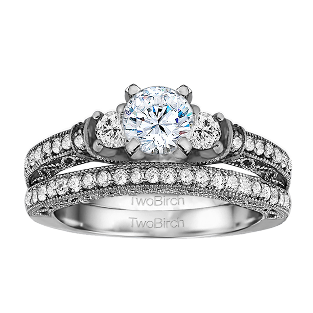 TwoBirch Bridal Set(engagment ring and matching band,2 rings) set in ...