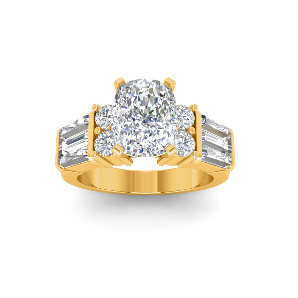3 Ct Elongated Cushion Premium Lab Diamond Wide Band Engagement Ring