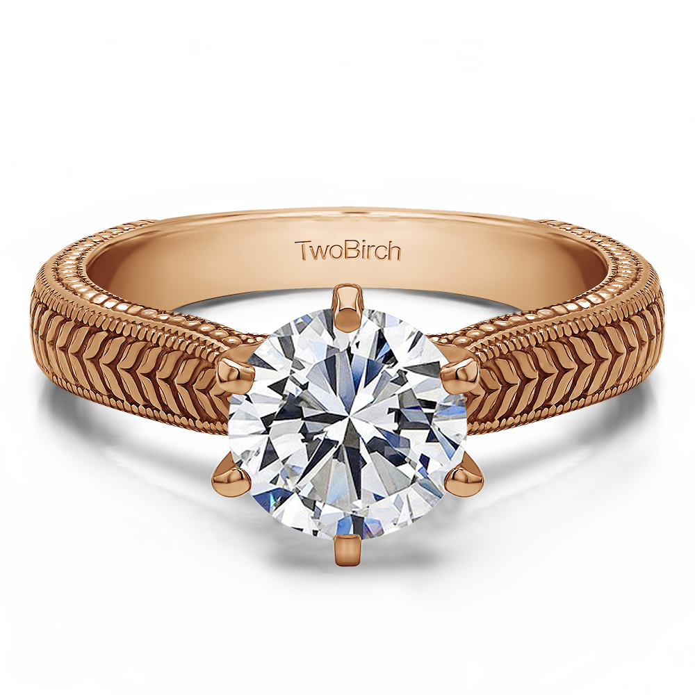 TwoBirch Solitaire Engagement Rings - 1 Carat Engraved Pinched Shank ...