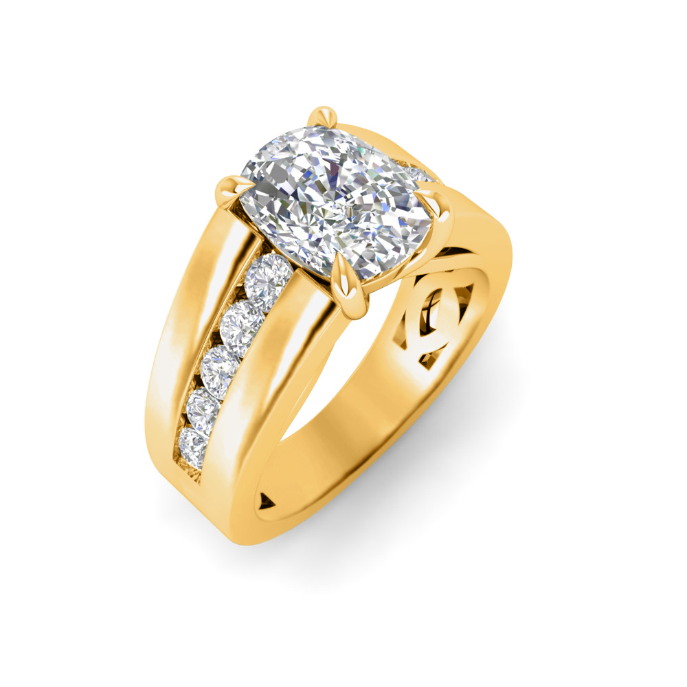 5 Ct Elongated Cushion Lab Diamond Wide Band Channel Set Engagement Ring