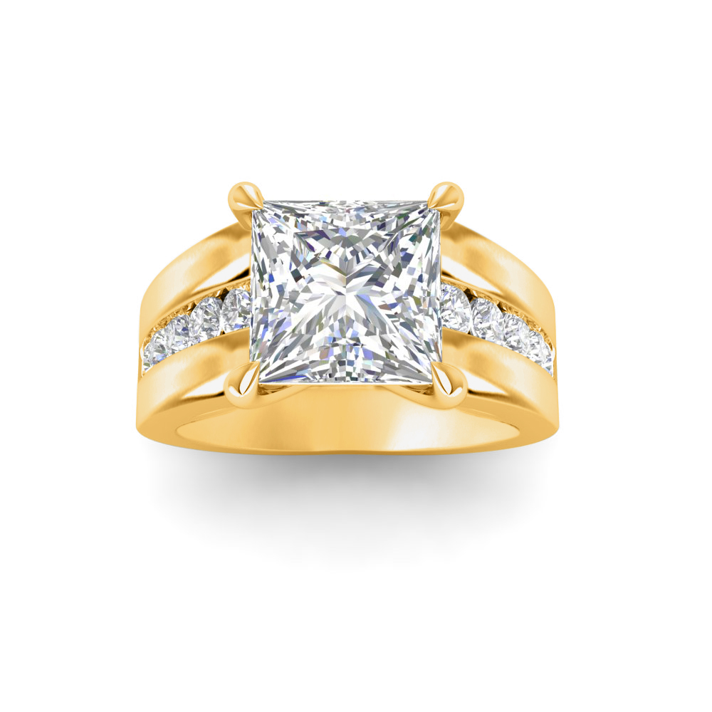3 Ct Princess Moissanite Wide Band Channel Set Engagement Ring