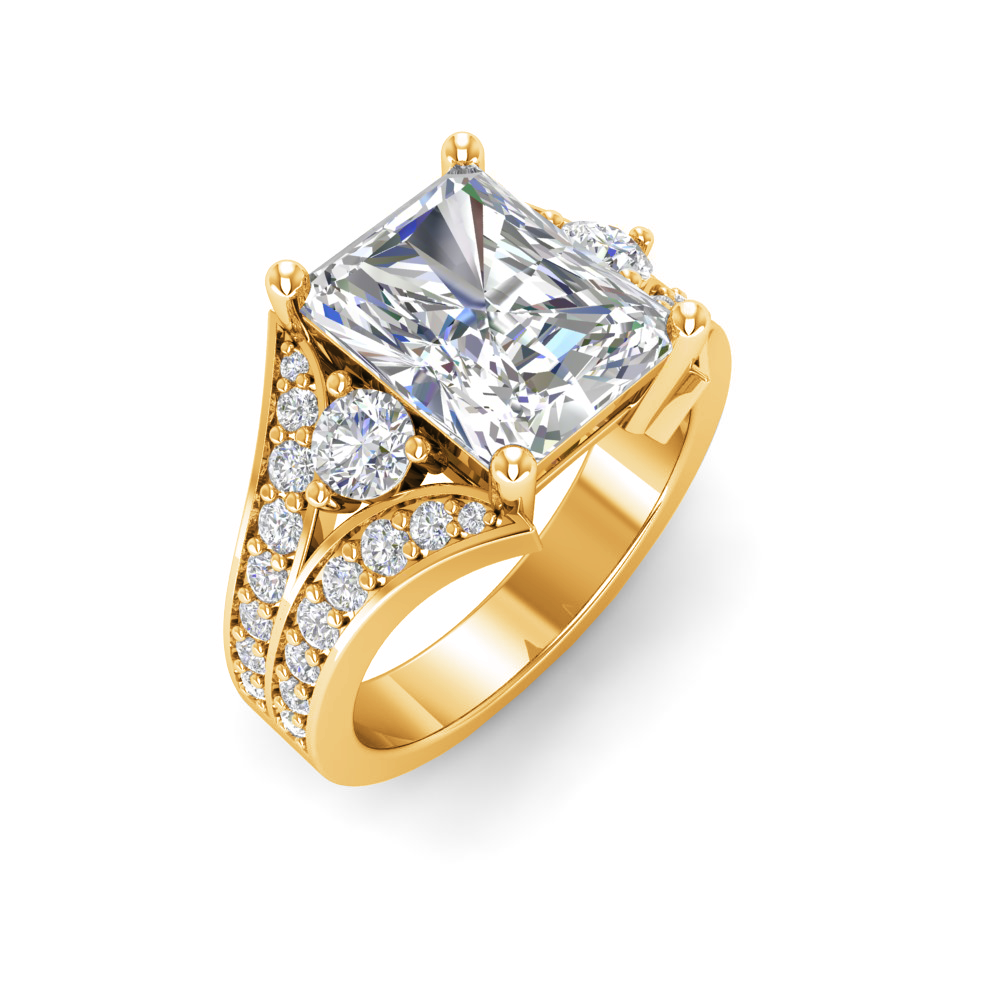 3 Ct Radiant Colorless Lab Diamond Split Shank Statement Engagement Ring