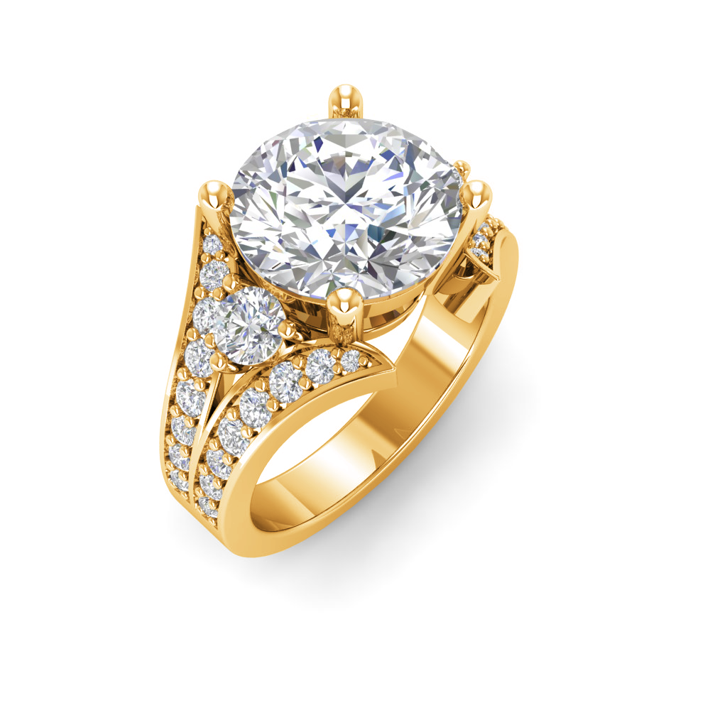 3 Ct Round Colorless Lab Diamond Split Shank Statement Engagement Ring