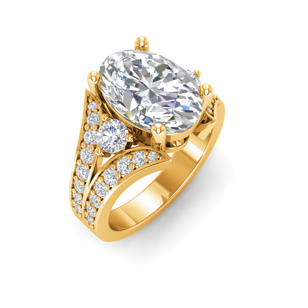 3 Ct Oval Colorless Lab Diamond Split Shank Statement Engagement Ring