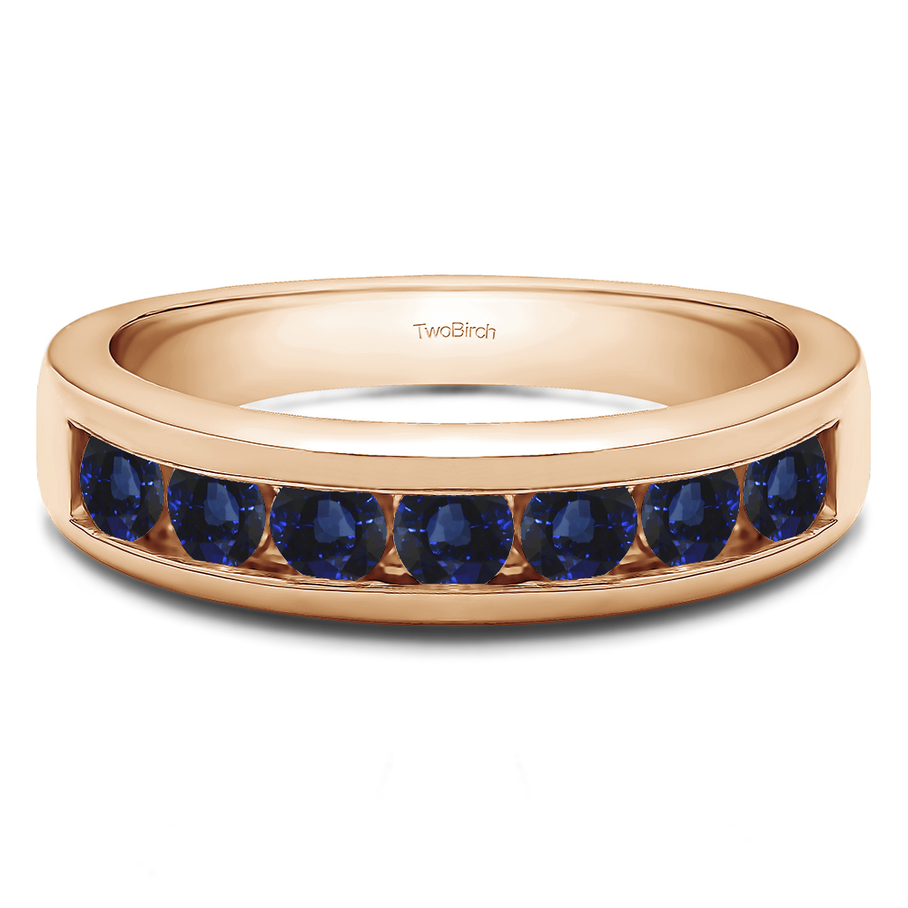 TwoBirch Wedding Ring - 0.98 Carat Sapphire Seven Stone Channel Set ...