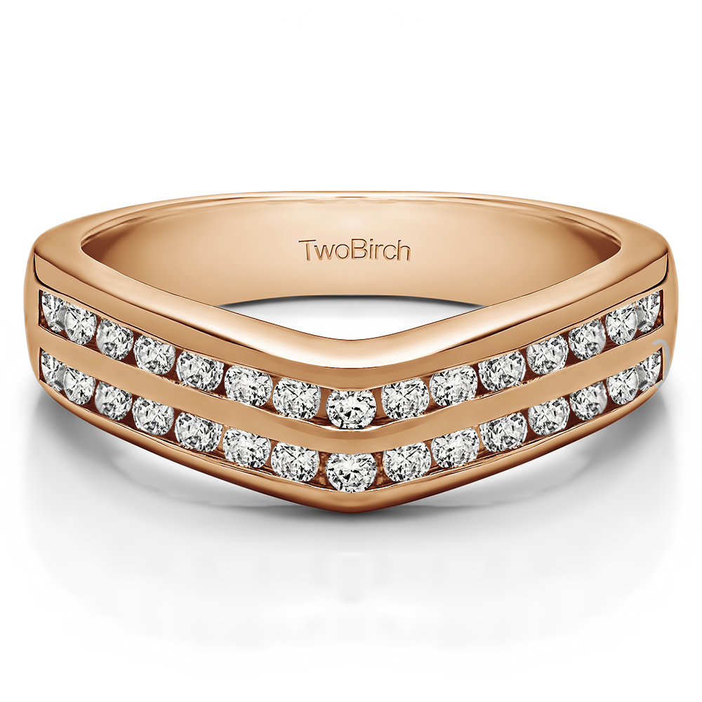 TwoBirch Curved Rings - 0.48 Ct. Double Row Channel Set Anniversary ...