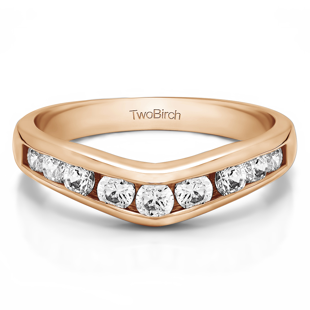TwoBirch Curved Rings - 1 Ct. Nine Round Stone Channel Set Chevron ...