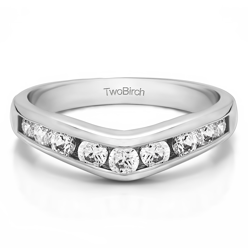 TwoBirch Curved Rings - 1 Ct. Nine Round Stone Channel Set Chevron ...