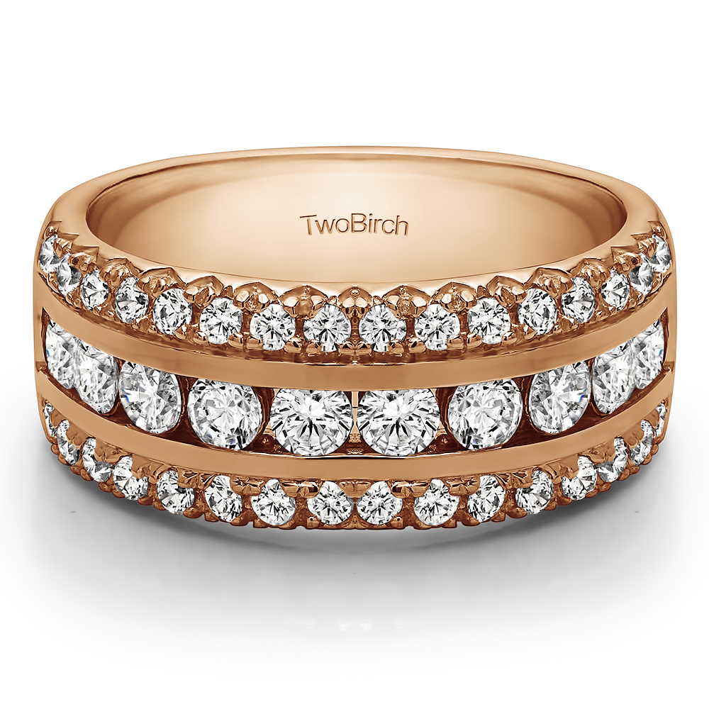 TwoBirch Wedding Ring - 0.75 Carat Three Row Fishtail Set Anniversary ...