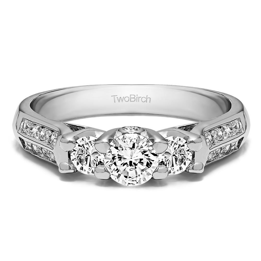 TwoBirch Wedding Ring - 0.87 Carat Three Stone Knife Edge Shank Wedding ...