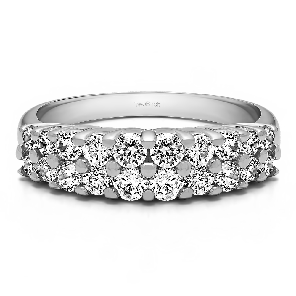 TwoBirch Wedding Ring - 0.96 Carat Double Row Double Shared Prong ...