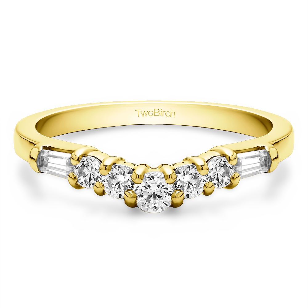 TwoBirch Curved Rings - 0.45 Ct. Shared Prong Round and Baguette ...